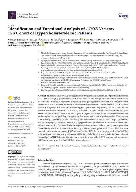 Pdf Identification And Functional Analysis Of Apob Variants In A Cohort Of