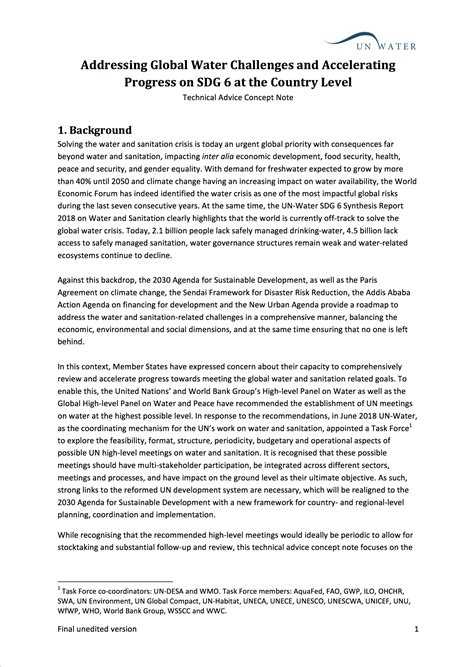 Technical Advice Concept Note Addressing Global Water Challenges And