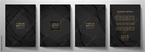 Contemporary Technology Cover Design Set Luxury Background With Black Line Pattern Guilloche