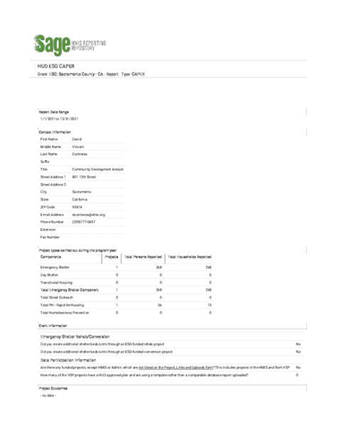 Fillable Online Sage Reports Hud Esg Caper Shra Fax Email Print Pdffiller