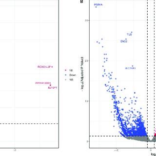 Volcano Plots Of Two RNA Seq Data Red Points Represent Up Regulated Download Scientific