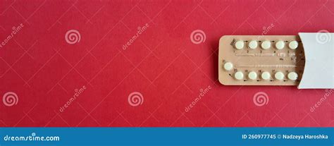 Female Oral Contraceptive Pills In Blisters On Pink Background Royalty