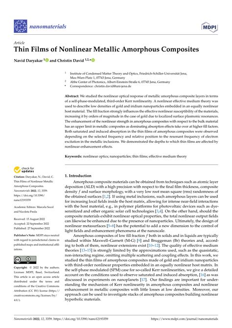 Pdf Thin Films Of Nonlinear Metallic Amorphous Composites