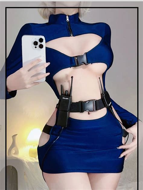 Sexy Open Chest Female Cop Police Officer Uniform Hollow Out