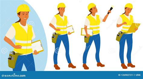 Building Inspector Man Poses Set For Infographics Or Advertisement