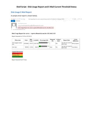 Shell Script Disk Usage Report And E Mail Current Threshold Status Pdf