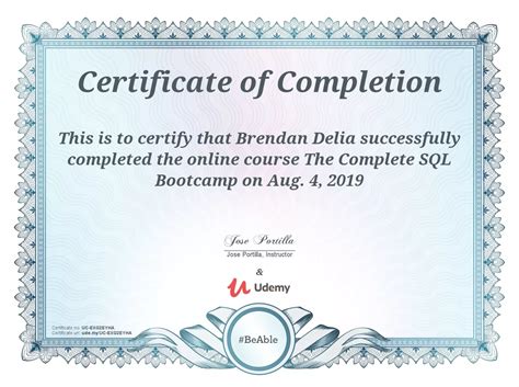 Udemy Certificate Of Completion Complete Sql Course Pdf