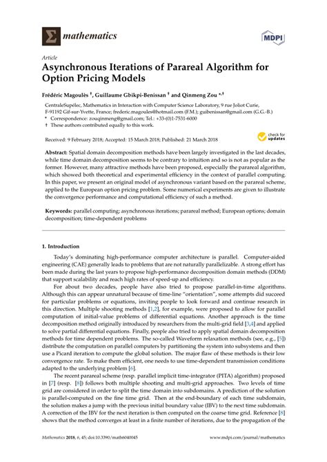 pdf asynchronous iterations of parareal algorithm for option pricing models
