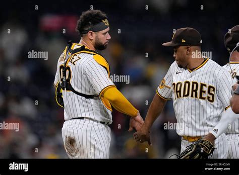 San Diego Padres Catcher Gary Sanchez Left Celebrates With Center