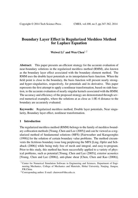 Pdf Boundary Layer Effect In Regularized Meshless Method For Laplace Equation
