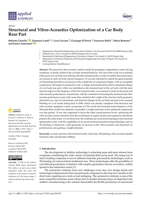 PDF Structural And Vibro Acoustics Optimization Of A Car Body Rear Part