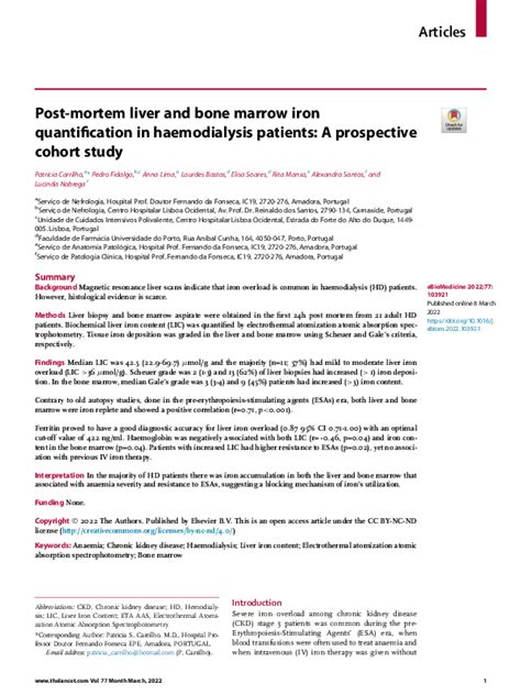 Pdf Post Mortem Liver And Bone Marrow Iron Quantification In Haemodialysis Patients A