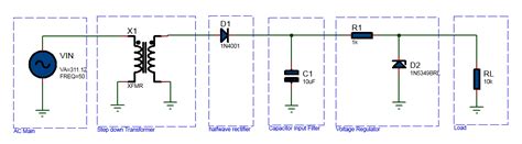Power Supply Design Halfwave Rectifier Capacitor Filter Zener Voltage Regulator Power Supply