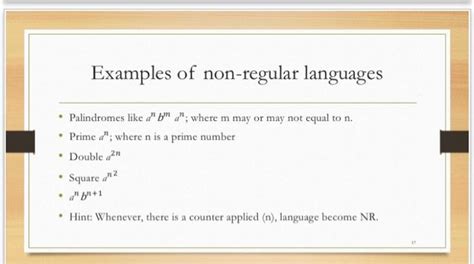 solved examples of non regular languages palindromes like