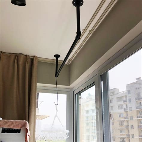 阳台晾衣杆永固定式晾衣架单杆室内飘窗简易挂凉式衣杆顶装晒衣杆 虎窝淘