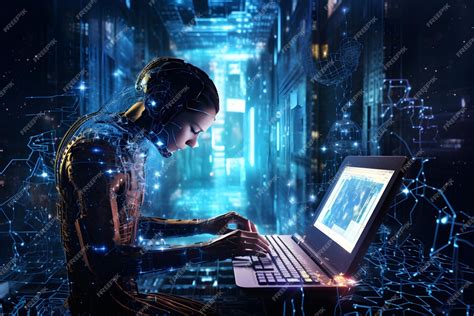 Premium Photo Advanced Humanoid Robotics Engaged In Futuristic Artificial Intelligence Programming