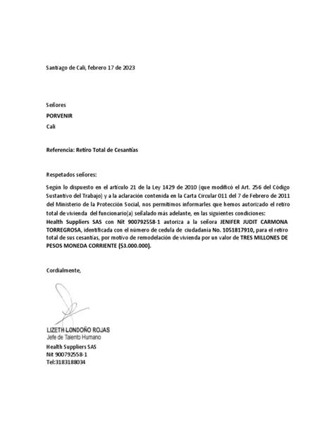 Carta Retiro De Cesantias Pdf Carta Retiro De Cesantias Pdf