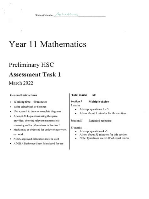 Year 11 Maths Adavance Task 1 Assessmnent Pdf Mathematics