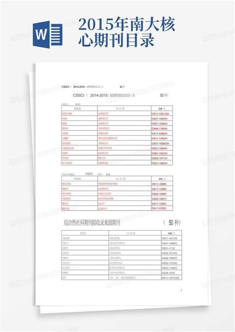 2015年南大核心期刊目录Word模板下载 编号qwgjovob 熊猫办公