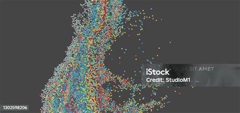 무작위로 배경으로 움직이는 컬러 점의 배경 작은 라운드의 혼란 집중과 분산 점선 템플릿 반점이있는 세련된 배너 동적 벡터 조명 입자에 대한 스톡 벡터 아트 및 기타 이미지