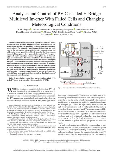 Pdf Analysis And Control Of Pv Cascaded H Bridge Multilevel Inverter