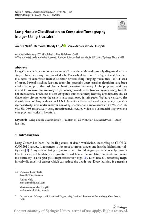 Lung Nodule Classification On Computed Tomography Images Using Fractalnet Request Pdf