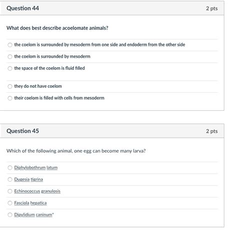 Solved Question 44 2 Pts What Does Best Describe Acoelomate