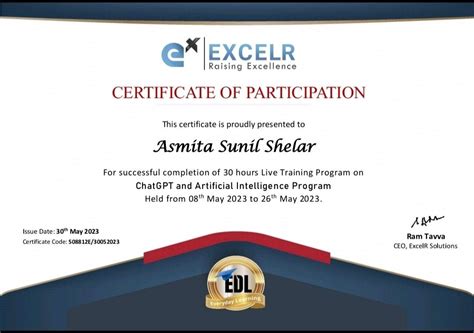 view my another certificate from excelr training program on chatgpt and artificial intelligence