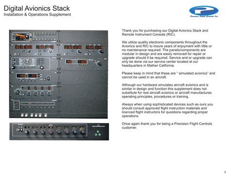 Pdf Digital Avionics Stack Precision Flight Controls · Digital Avionics Stack Installation