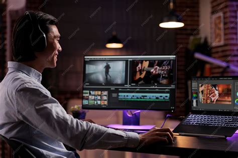 Premium Photo Asian Creator Editing Movie Footage With Media Software