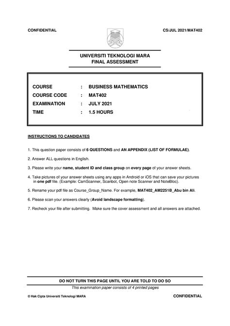 Faculty Computer Sciences And Mathematic 2021 Session 1 Degree Mat402 Universiti Teknologi