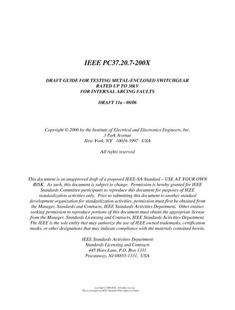 PC37 20 7 D11a Approved IEEE Draft Guide For Testing Medium Voltage Metal Enclosed Switchgear