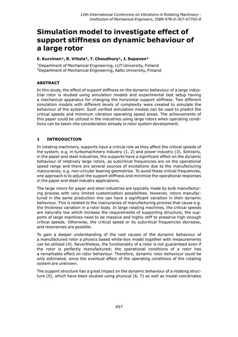 Pdf Simulation Model To Investigate Effect Of Support Stiffness On Dynamic Behaviour Of A