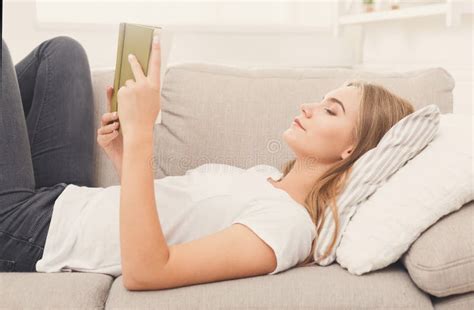 Cozy Home Young Thoughtful Woman With Book Stock Image Image Of