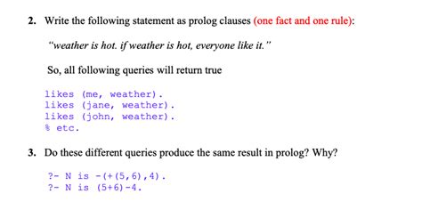 Solved 2 Write The Following Statement As Prolog Clauses