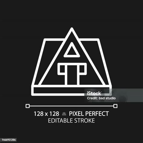 어두운 테마에 대 한 A 프레임 집 픽셀 완벽 한 흰색 선형 아이콘 0명에 대한 스톡 벡터 아트 및 기타 이미지 0명 가정