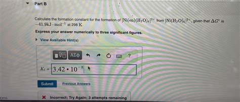 Solved Part Bcalculate The Formation Constant For The