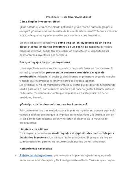 Practica N De Laboratorio Diesel Respuestas Pdf Inyección De Combustible Gasolina