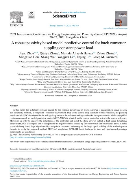 Pdf A Robust Passivity Based Model Predictive Control For Buck Converter Suppling Constant