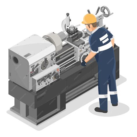 Premium Vector Technician Work On Heavy Duty Metal Lathe Machine
