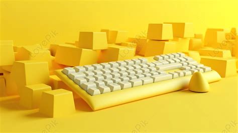 복사 배치를 위한 넓은 배경을 갖춘 미니멀한 노란색 키보드 3d 렌더링 컴퓨터 기술 배경 노란 배경 키보드 마우스 배경 이미지 Hd 컴퓨터 기술 노란 키보드