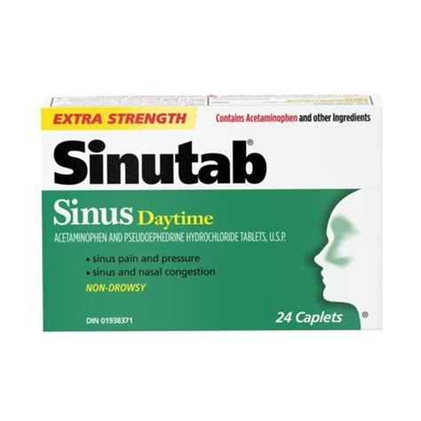 Sinutab Extra Strength Sinus Day Caplets 24 Caplets White Cross E Store