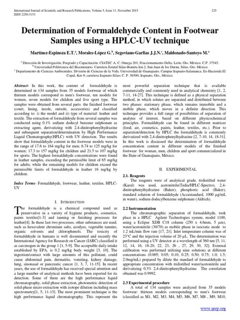 Pdf Determination Of Formaldehyde Content In Footwear Samples Using A Hplc Uv Technique
