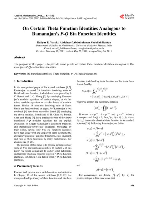 Pdf On Certain Theta Function Identities Analogous To Ramanujans P Q Eta Function Identities