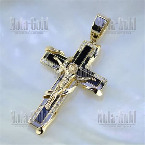 Большой мужской крест 6 см с чёрным ониксом и бриллиантами (Вес: 32,5 ...