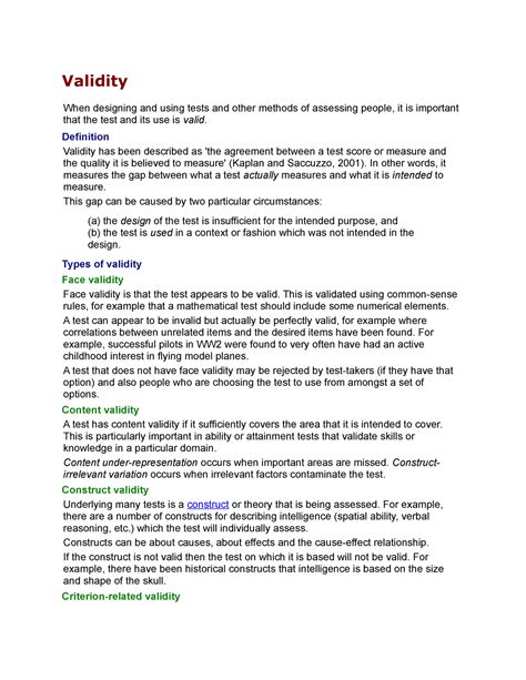 Validity And Its Types Lecture Notes Validity When Designing And Using Tests And Other