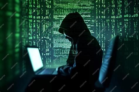 Premium Ai Image Hacker Silhouette Computer Code Faceless Male Hacker In Front Of Animated