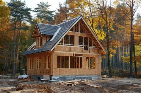Construction Of A Wooden Country House Using Frame Technology Stock