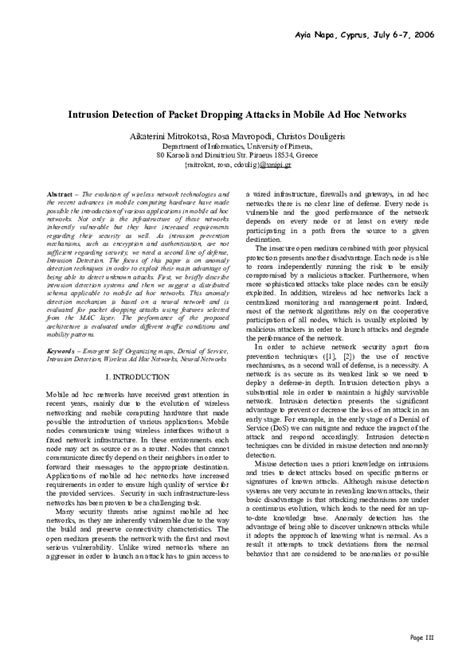 Pdf Intrusion Detection Of Packet Dropping Attacks In Mobile Ad Hoc Networks
