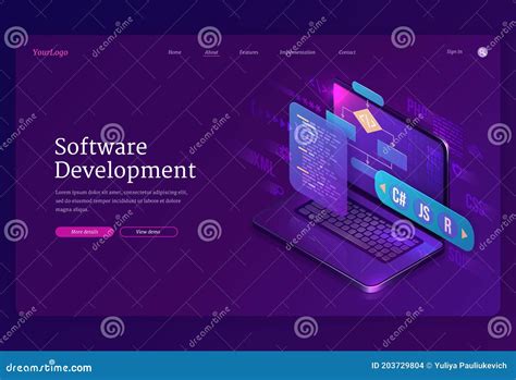 Software Development Coding Isometric Landing Stock Vector Illustration Of Network Interface